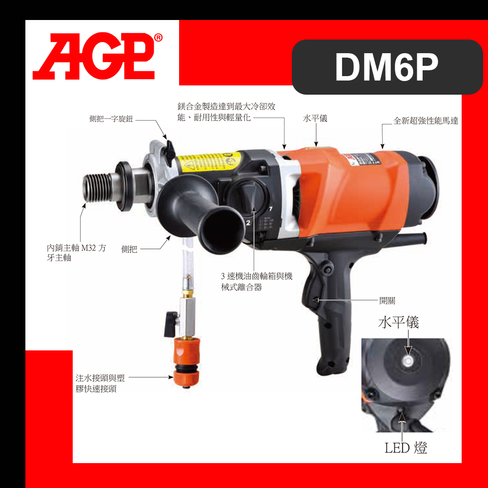 【台灣 AGP】濕式壁孔機 DM6P | 產品介紹 | 泰鑫工具 (達利商城) 網路旗艦店